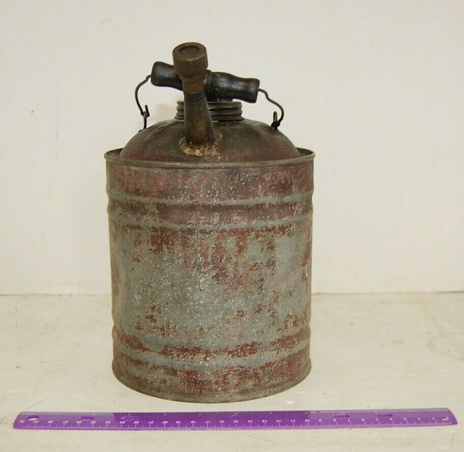 Vintage Antique Small Metal Gas Can Round Barn Red Country Store Gas s ...