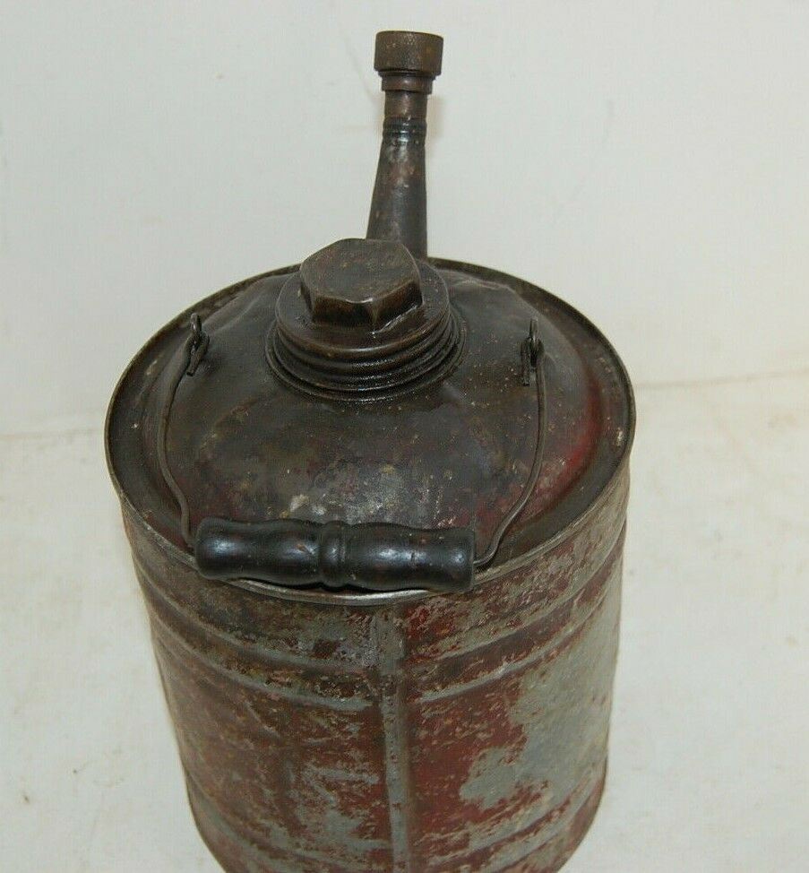 Vintage Antique Small Metal Gas Can Round Barn Red Country Store Gas s ...
