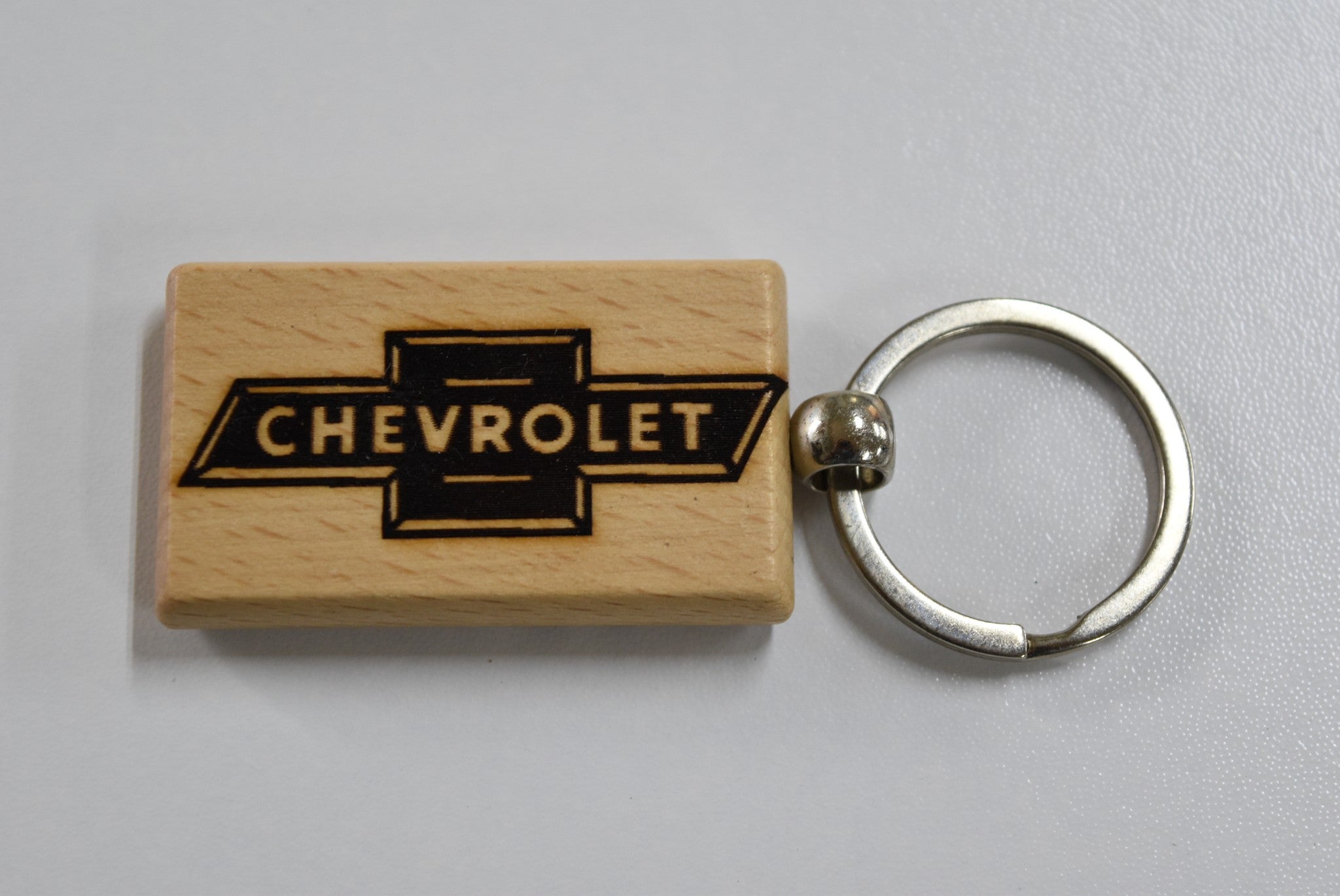 Laser Engraved Wood Keychain Chevrolet Bowtie Fatman's Garage 2 sided ...