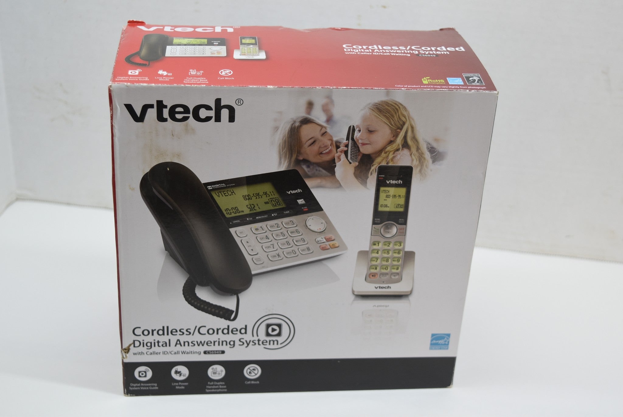 Vtech CS6949 DECT 6.0 Corded Cordless 2-Handset Telephone System, Dual ...