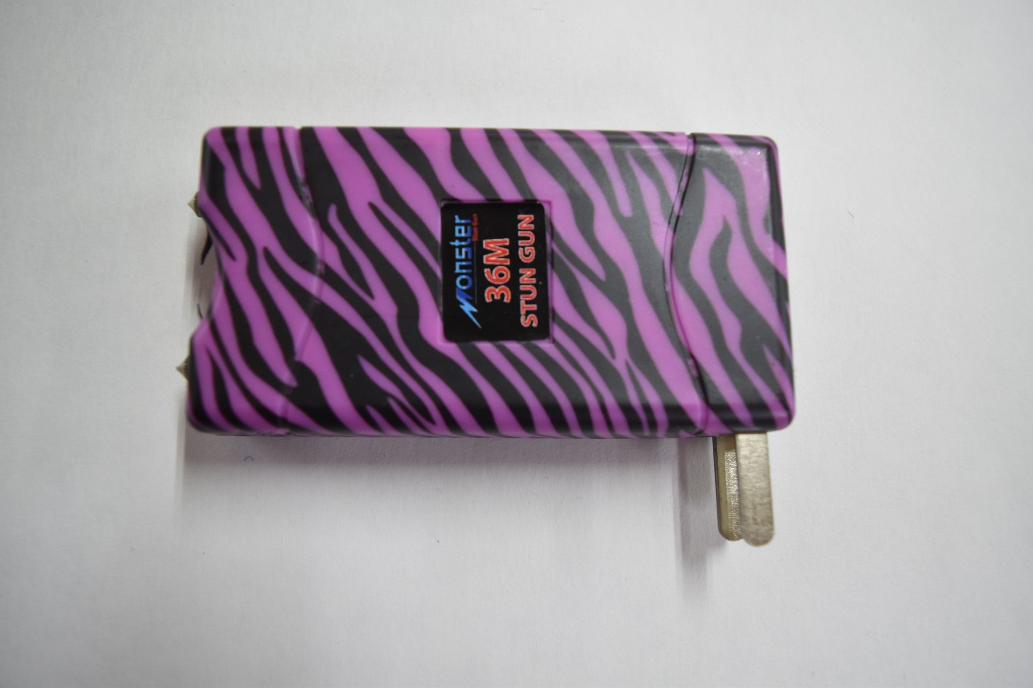 Monster Zebra High Voltage stun gun w/ flashlight Pink and Black Strip ...