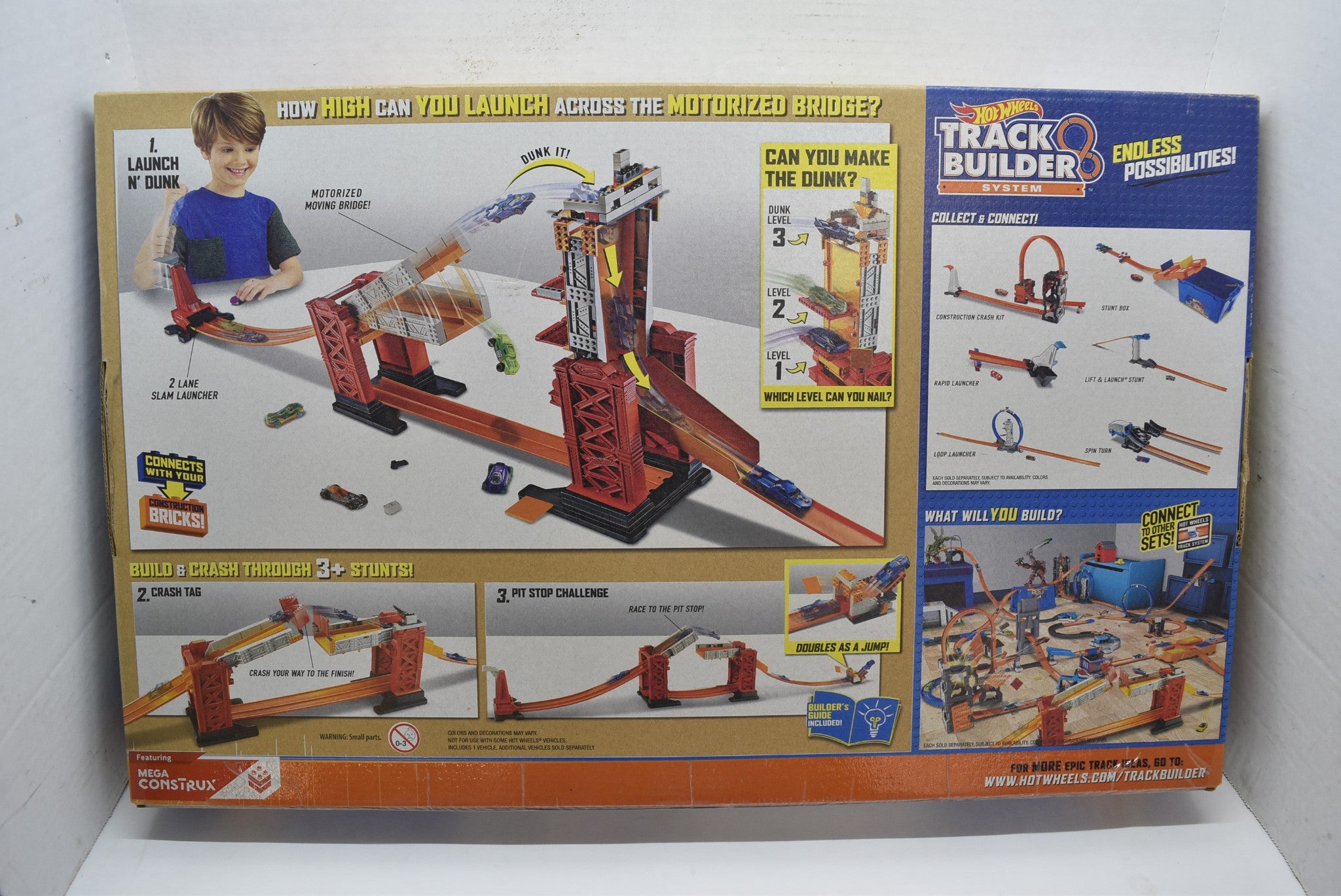 Hot Wheels Track Builder Stunt Bridge Kit Motorized 70+ Pieces Mattel ...
