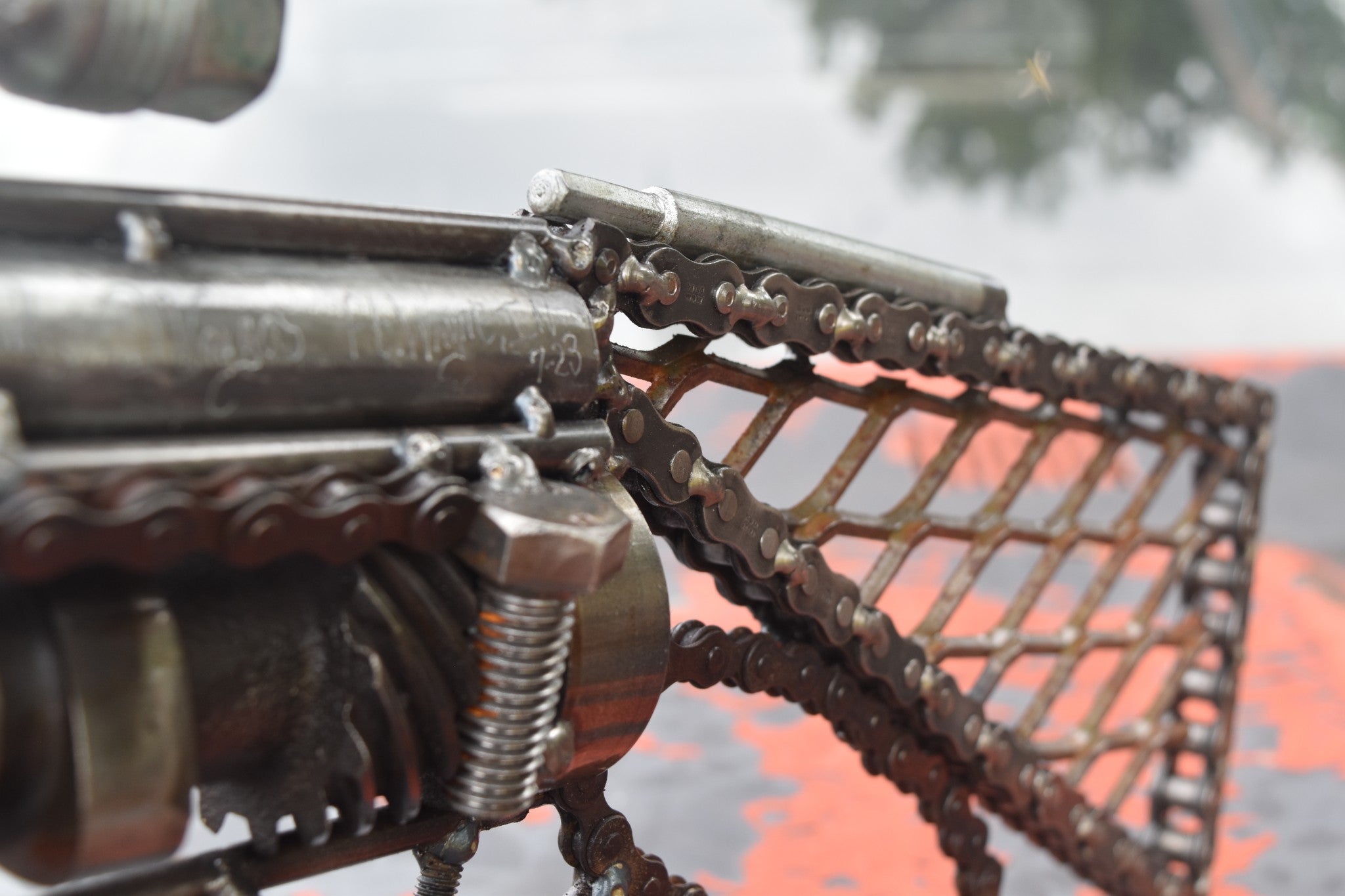 Scrap Metal Sculpture Welded Industrial Art Gun Rifle Chains Garage Ha ...