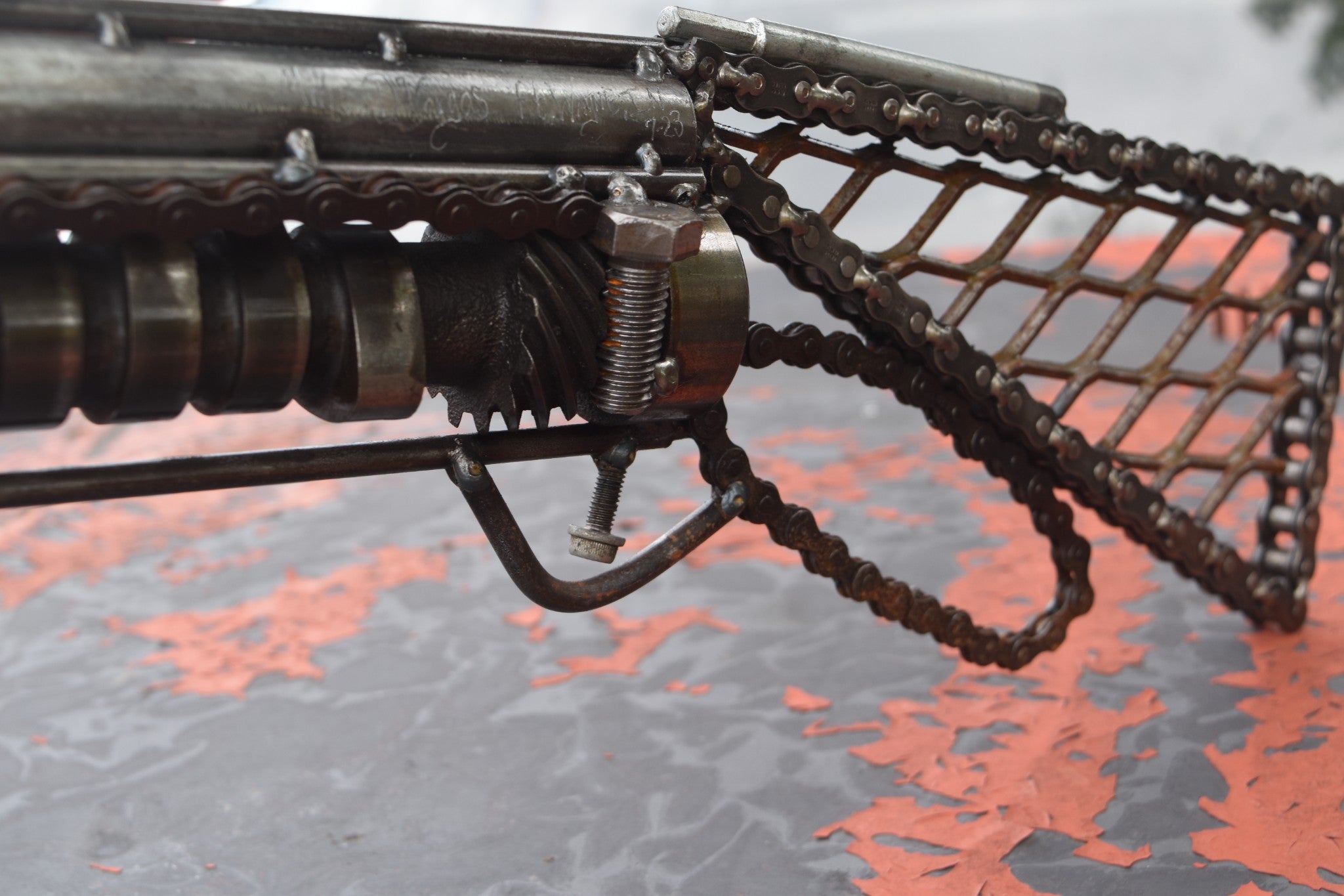 Scrap Metal Sculpture Welded Industrial Art Gun Rifle Chains Garage Ha ...