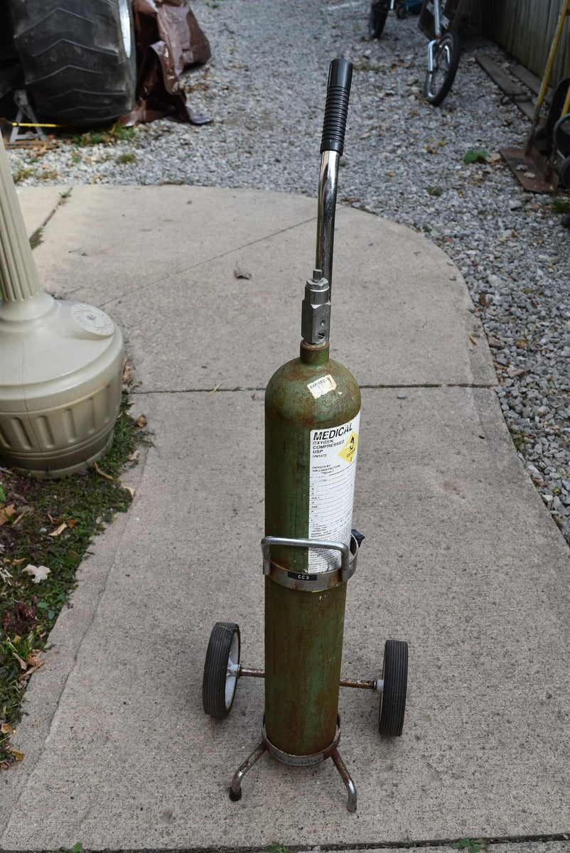 Used Empty Steel Oxygen Tank With Rolling Cart Holder! Solid!– FatMan's ...