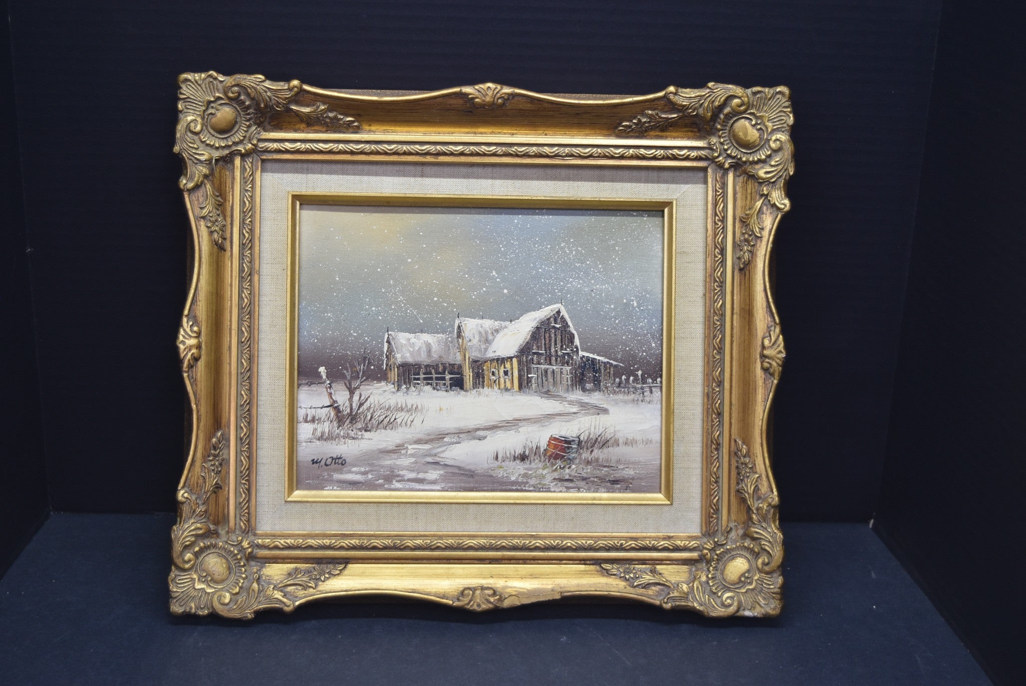 Wolfgang M. Otto Original Oil Painting on Canvas Snow Covered Barn Fra ...