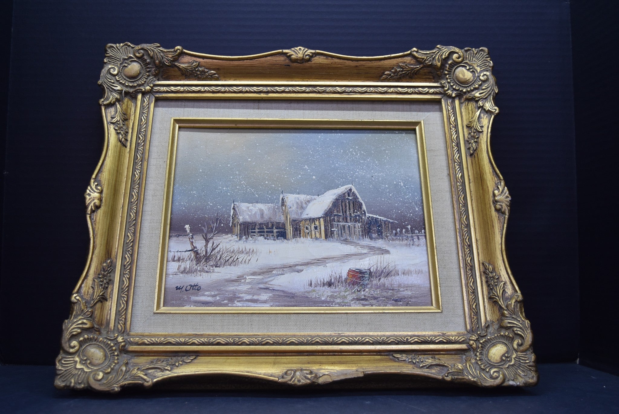 Wolfgang M. Otto Original Oil Painting on Canvas Snow Covered Barn Fra ...