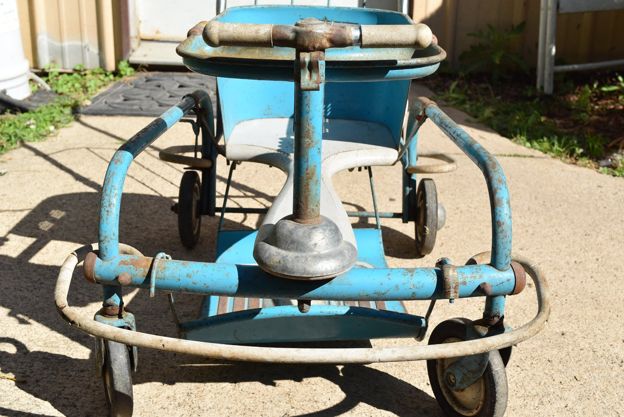 Taylor Tot Murray Go Round Vintage Stroller Blue Metal Wood With Foot – FatMan's Garage, LLC