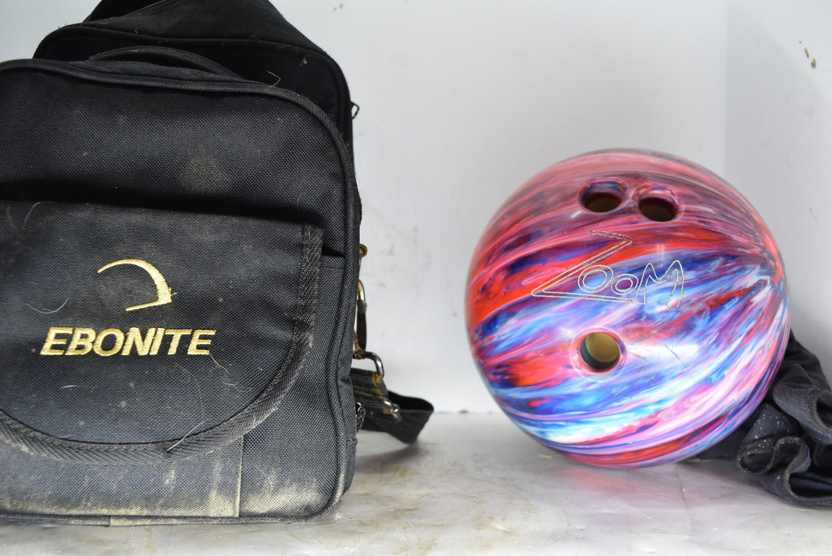Ebonite Zoom Glow 10lb Bowling Ball Pre-Drilled With Bag Red White Blu ...