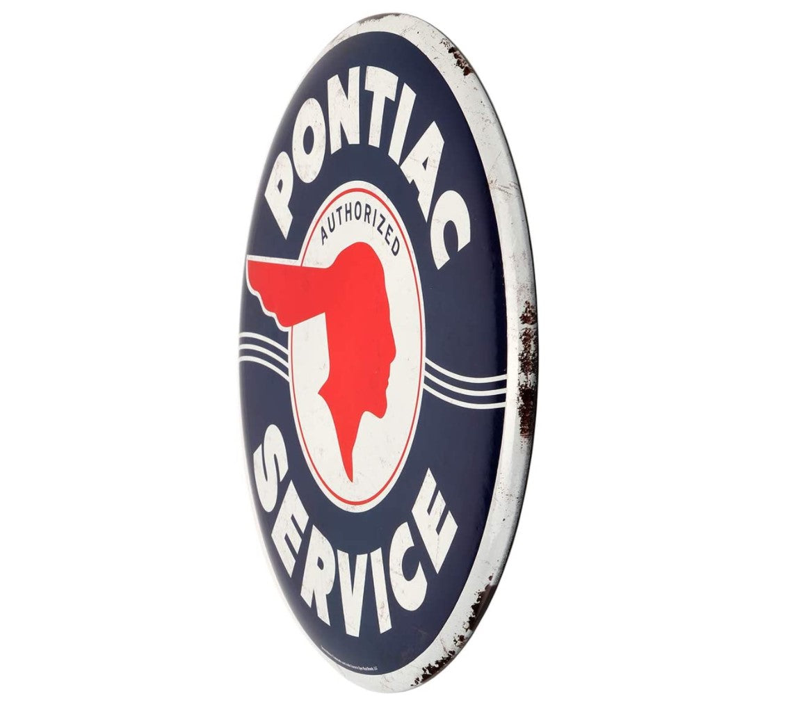 Open Road Brands Pontiac Service Round Metal Button Sign Vintage Style ...