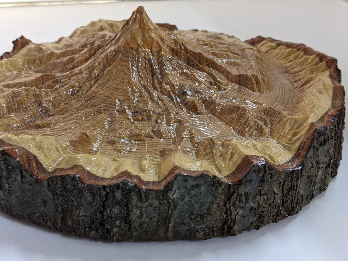 Topographic 3D Wood Carving Mountain Custom Unique Mt. Hood Center Pie ...
