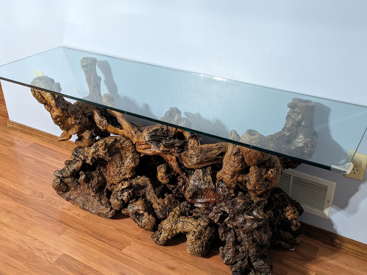 Rustic Glass Top Driftwood Table Solid Piece Entry Way Hall Décor Beac ...