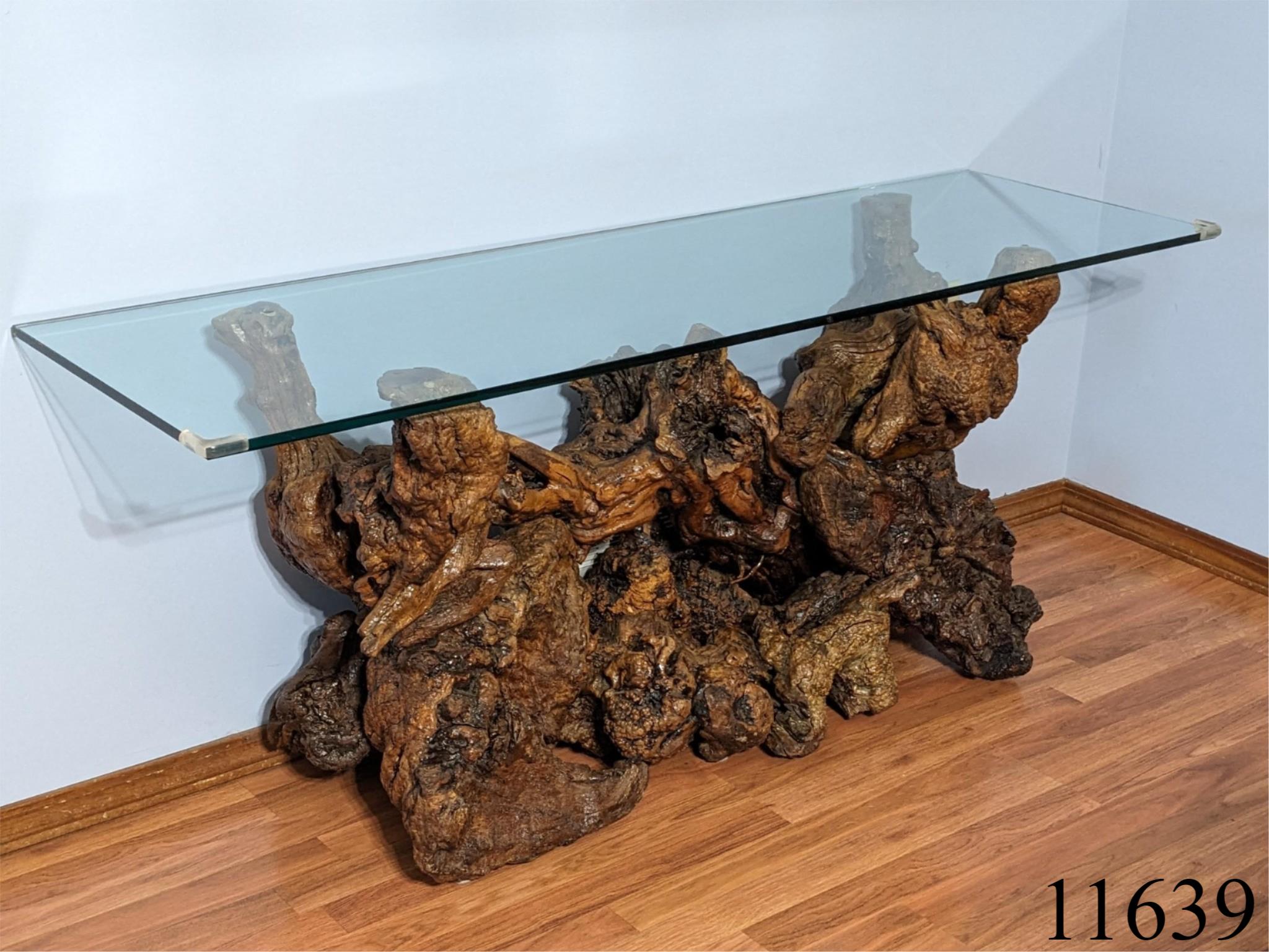 Rustic Glass Top Driftwood Table Solid Piece Entry Way Hall Décor Beac ...