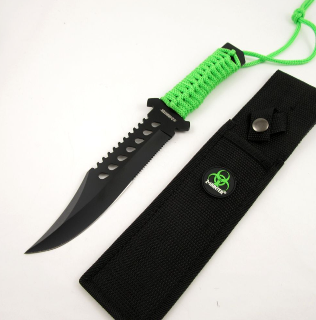 NEW! 11.5" Serrated Zombie Hunter Survival Knife Green Paracord Handle ...