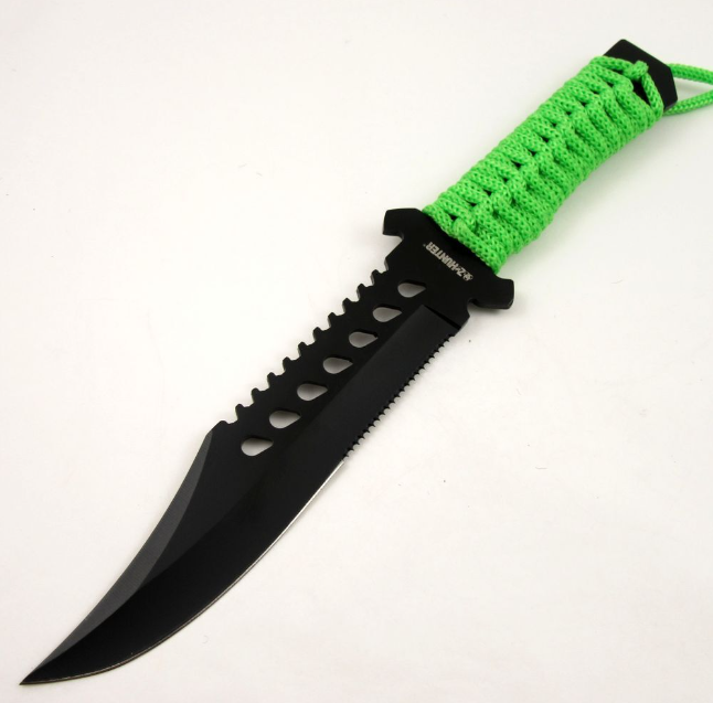 NEW! 11.5" Serrated Zombie Hunter Survival Knife Green Paracord Handle ...