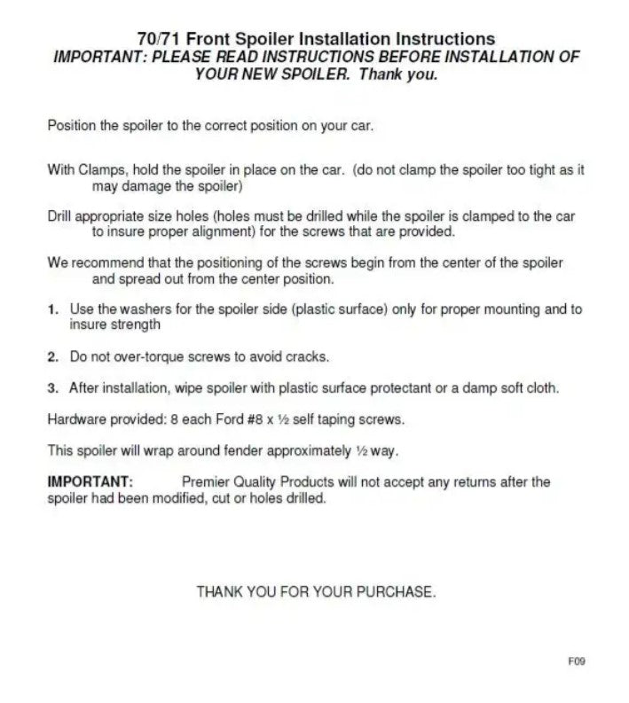 1970 1971 Ford Torino Ranchero Front Spoiler Aftermarket 70 71 Black B ...